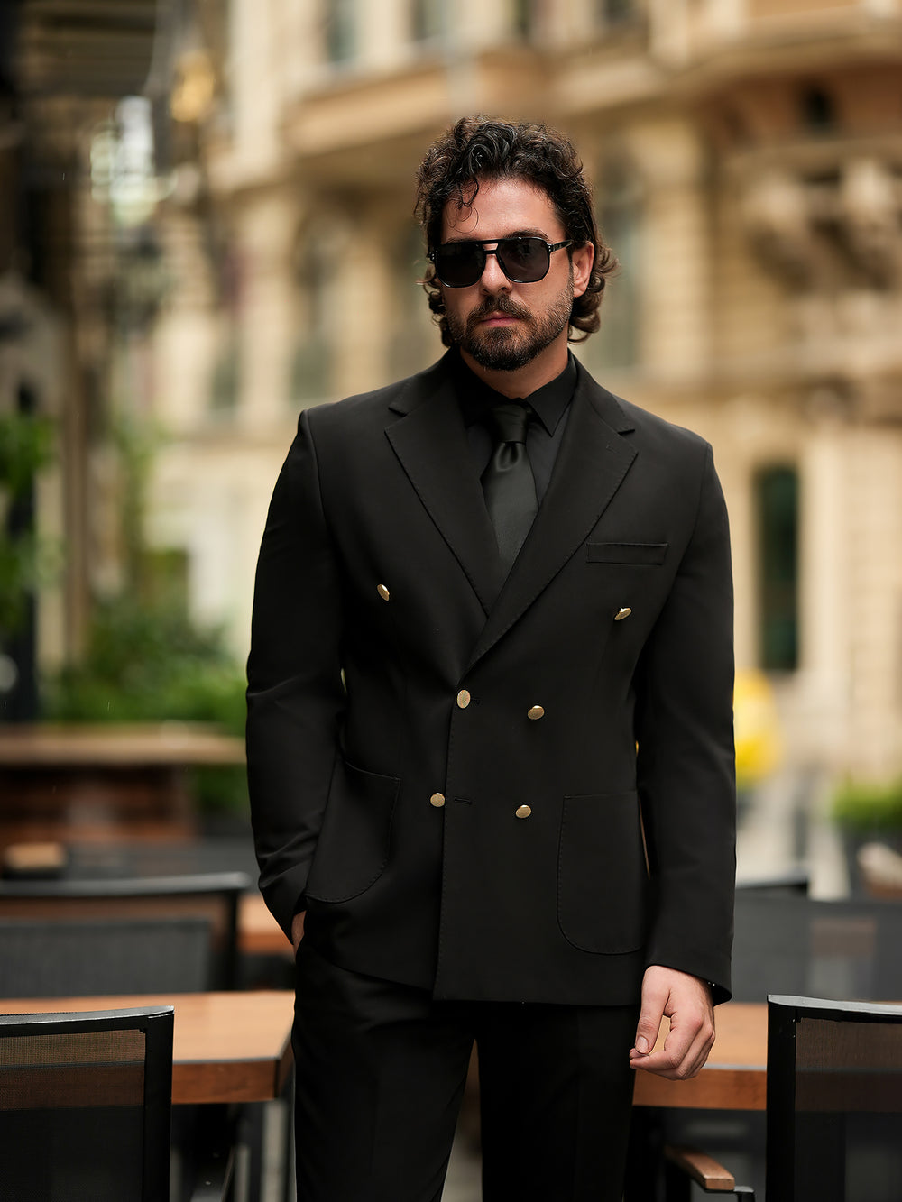 Black Double Breasted Suit 2-Piece