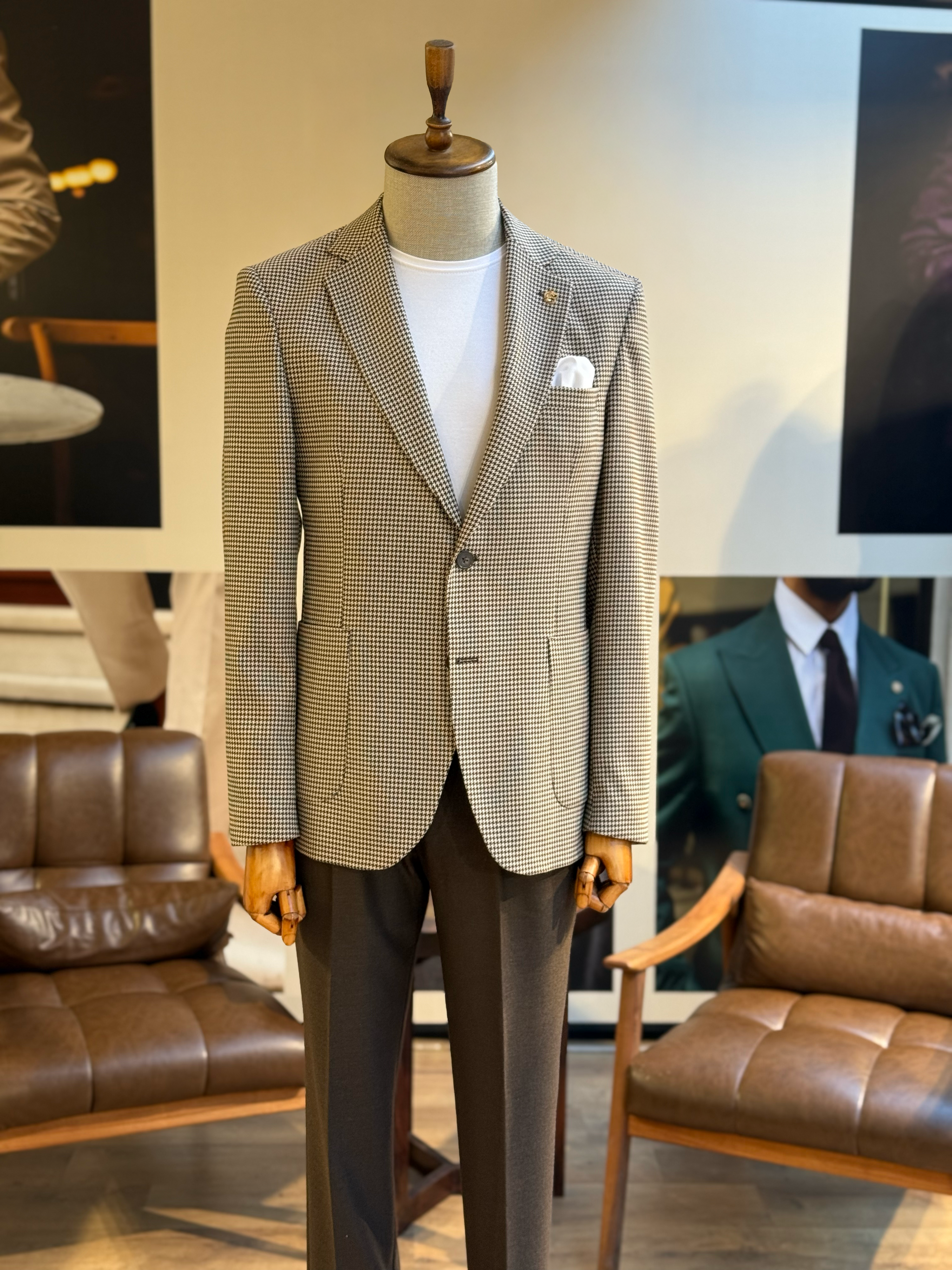 Brown Houndstooth Blazer - Single Breasted | VIOSSI