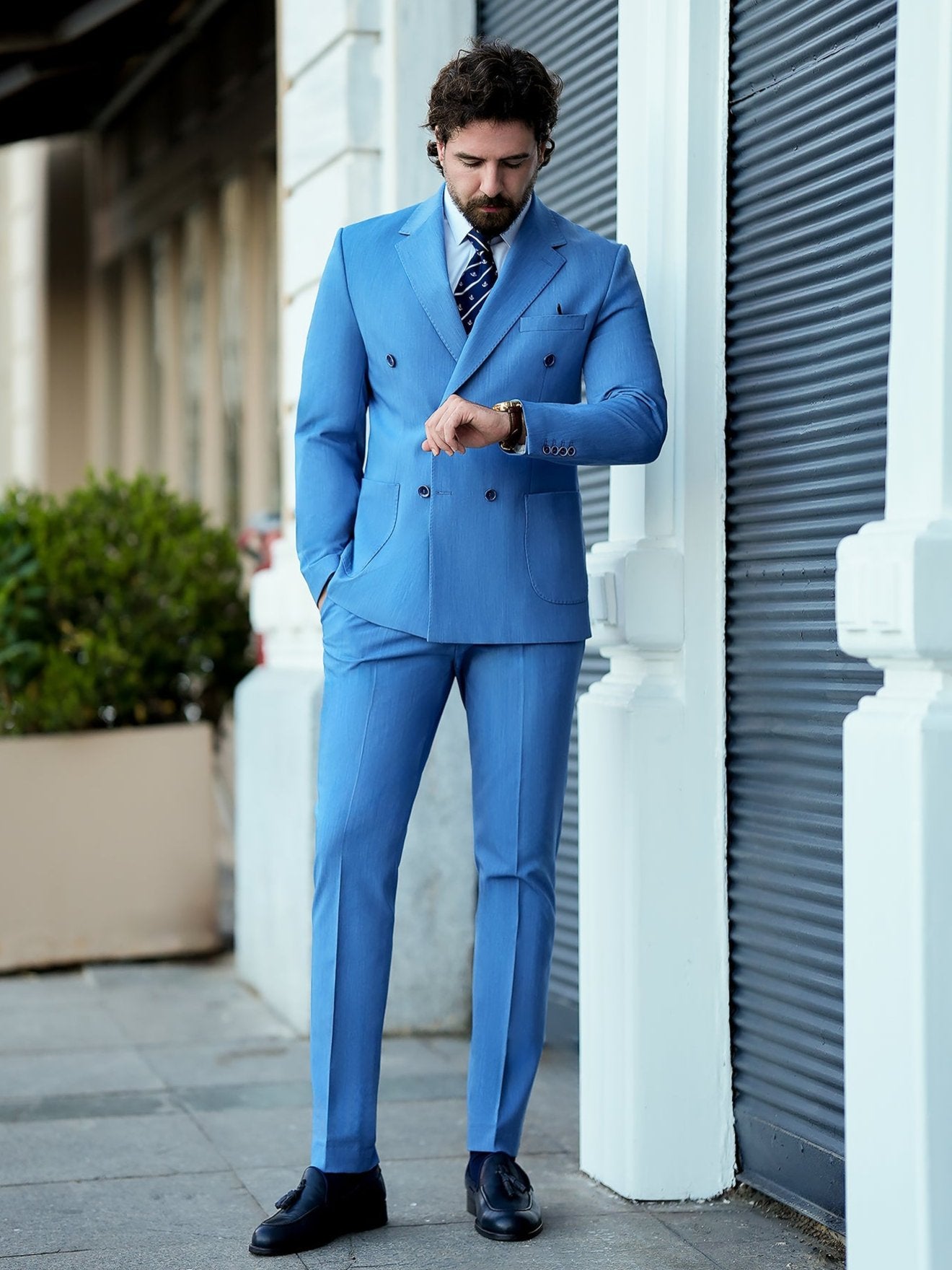 Blue Double Breasted Tuxedo Suit 2-Piece | VIOSSI