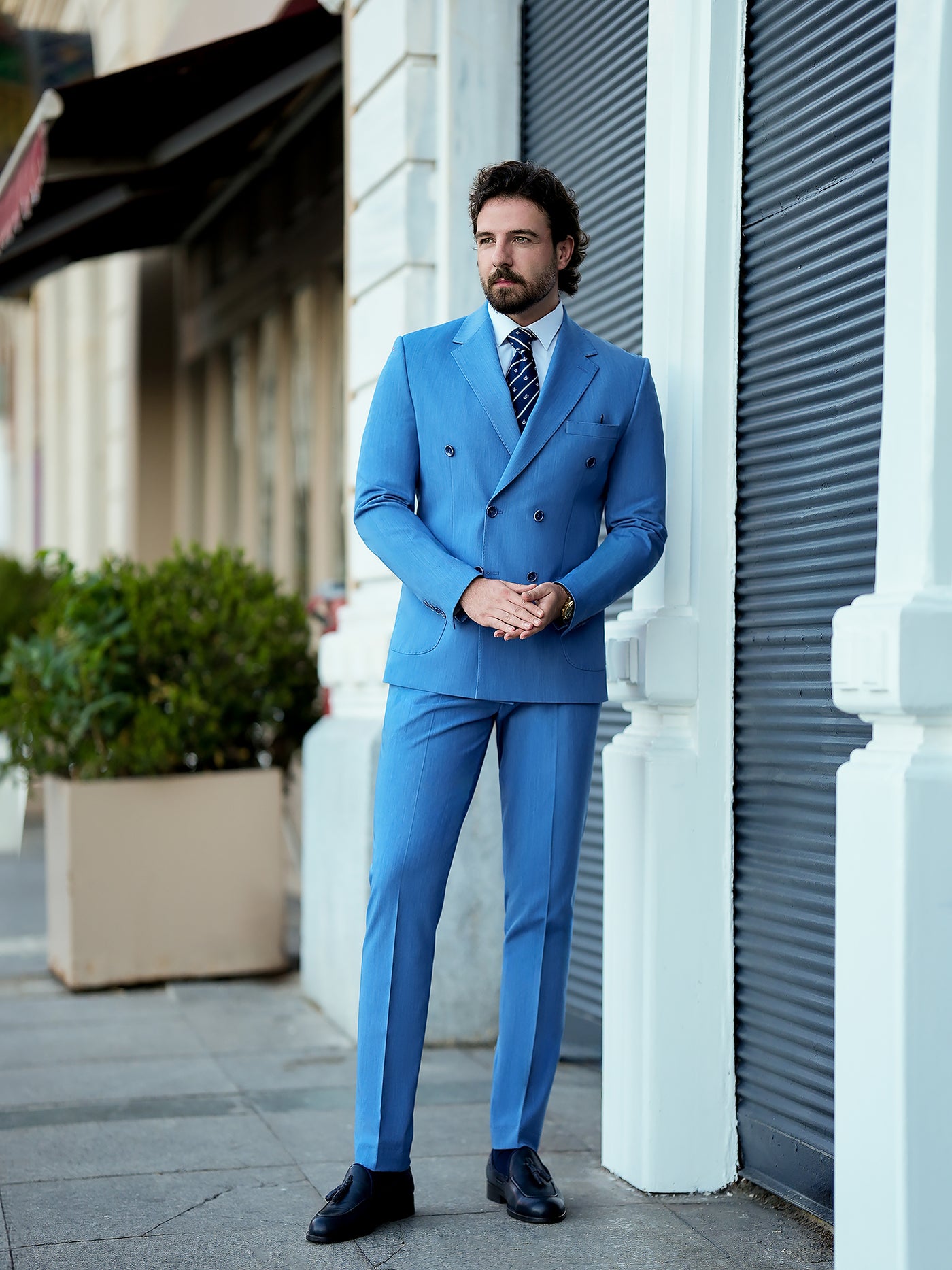 Blue Double Breasted Tuxedo Suit 2-Piece | VIOSSI