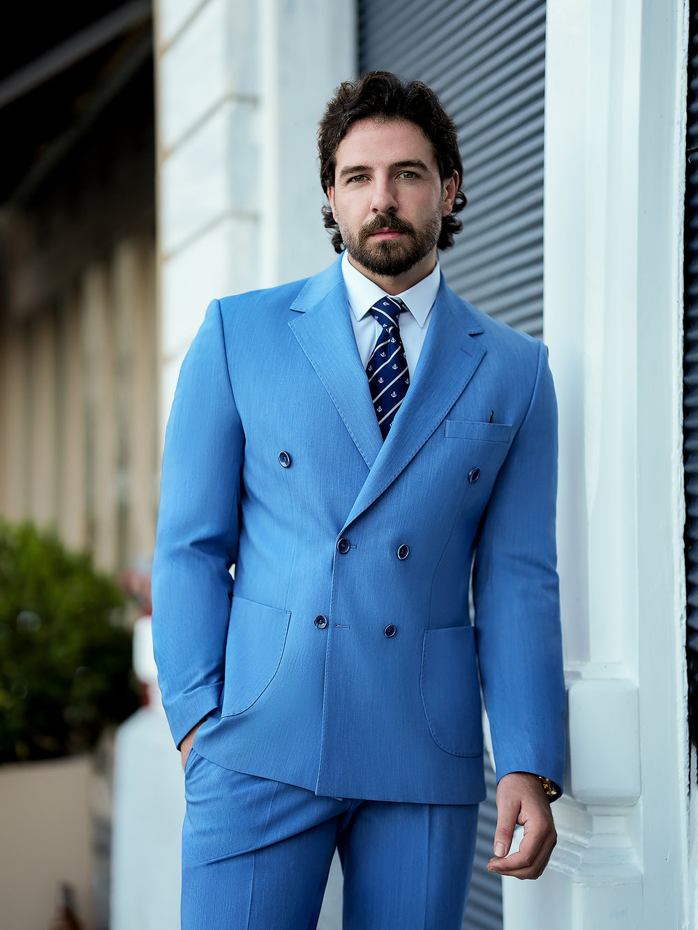 Blue Double Breasted Tuxedo Suit 2-Piece | VIOSSI