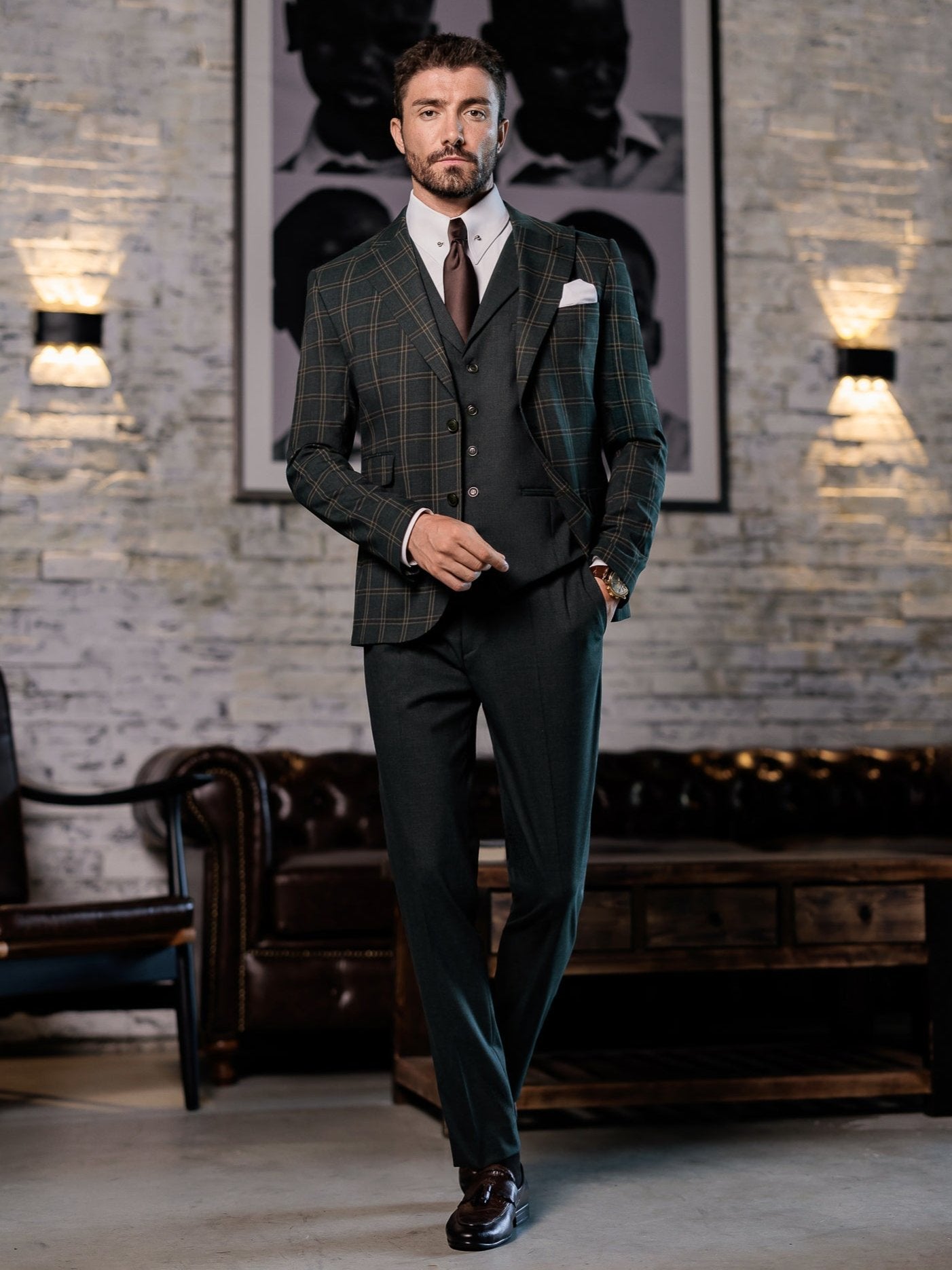 Green Plaid Suit Slim Fit 3-Piece Single | VIOSSI