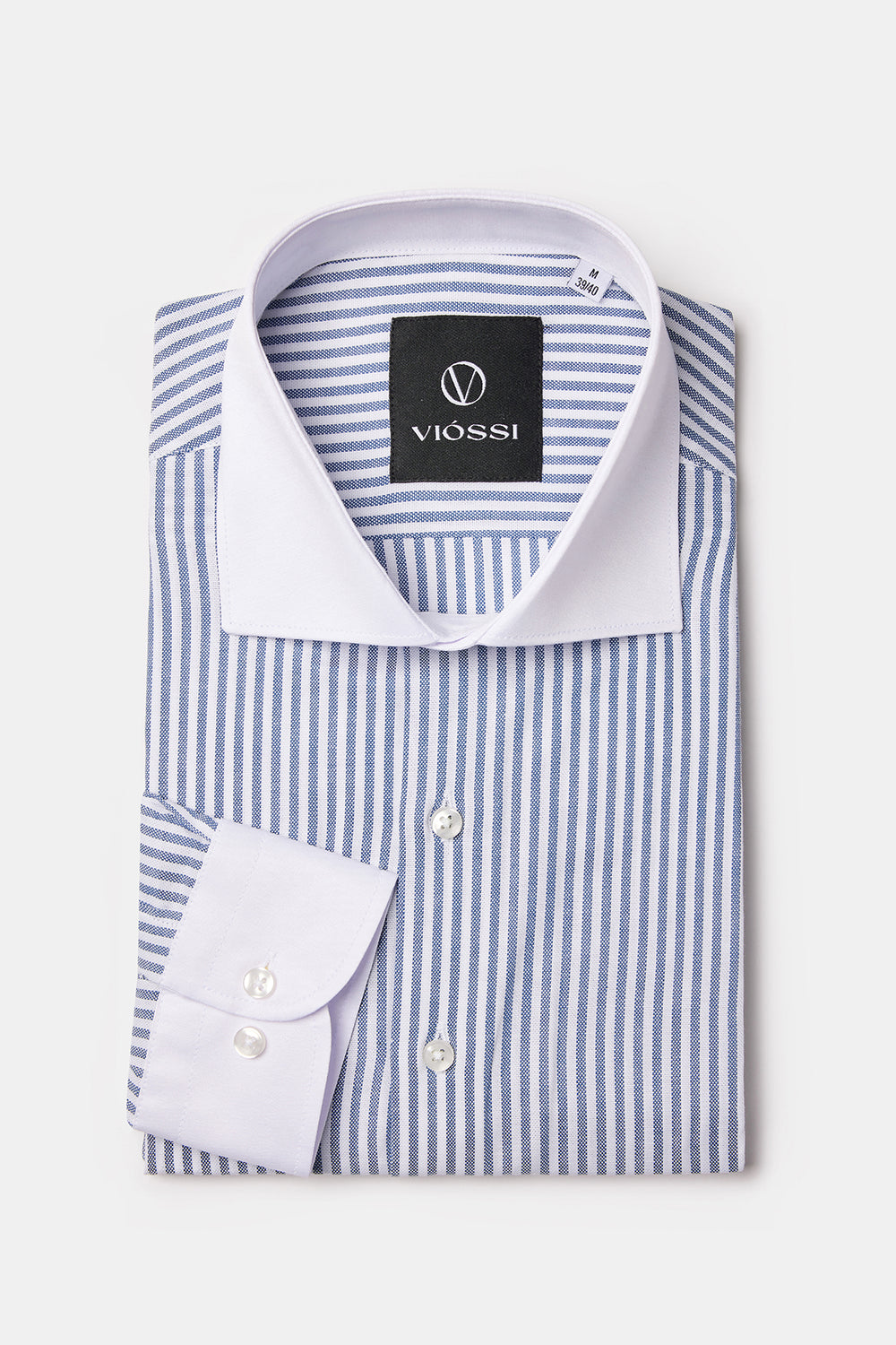 Blue Striped Shirt White Collar Style | VIOSSI