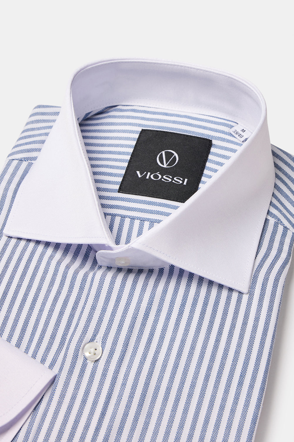 Blue Striped Shirt White Collar Style | VIOSSI