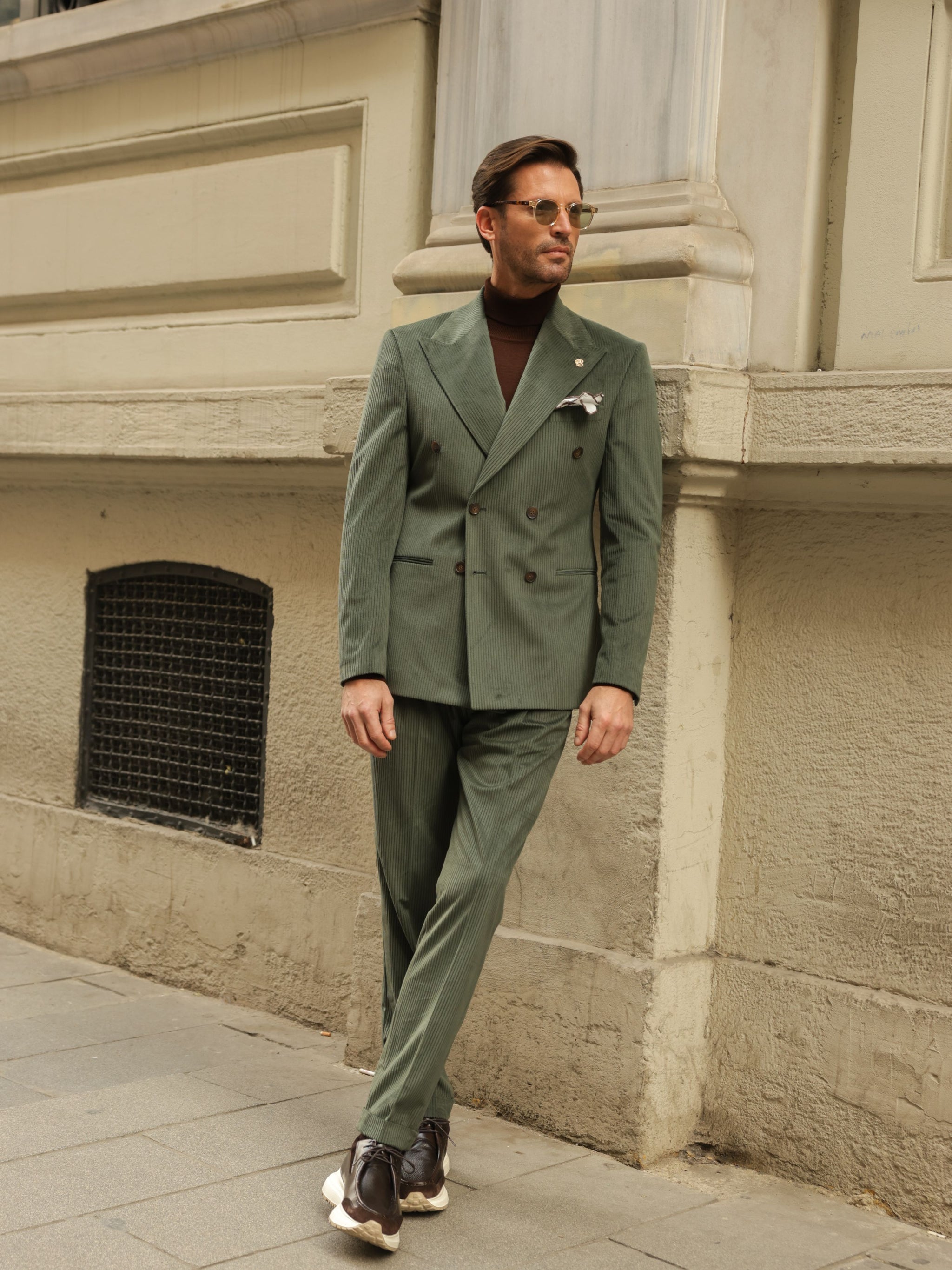 Khaki Velvet Double Breasted Tuxedo Suit | VIOSSI