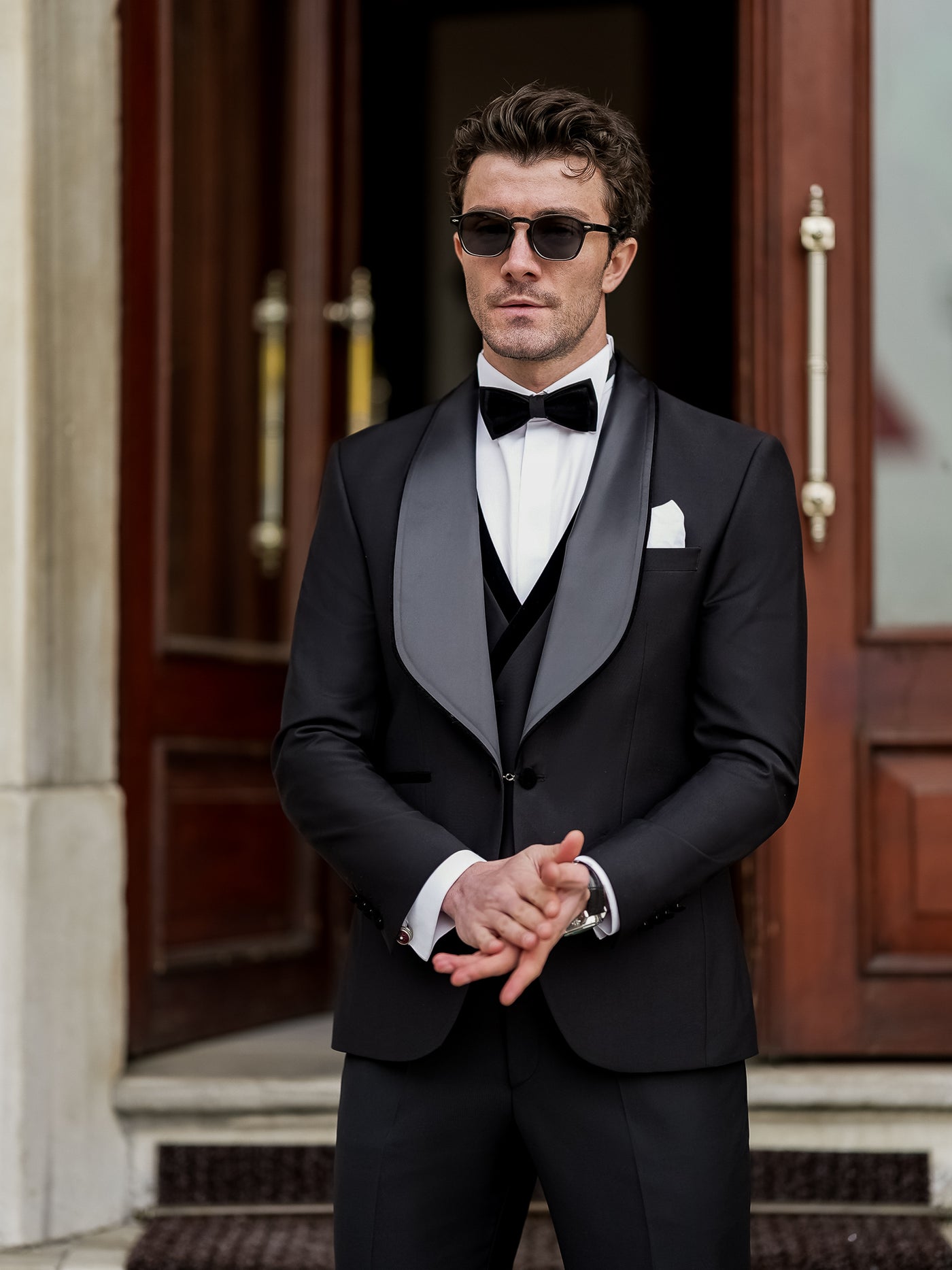 Black Slim Fit Double Breasted Tuxedo 3-Piece | VIOSSI