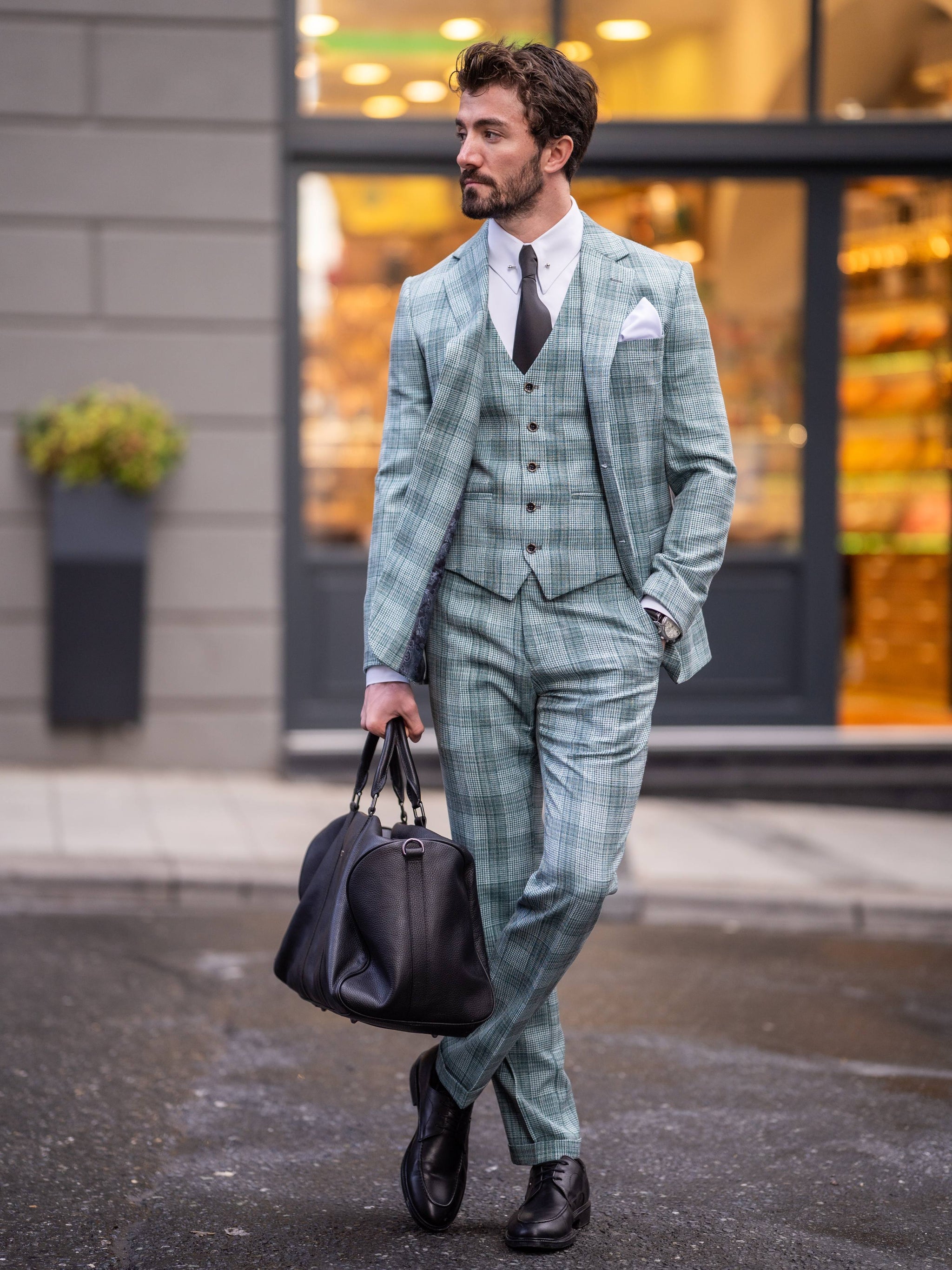 Green Plaid Slim-Fit Italian Suit 3-Piece | VIOSSI