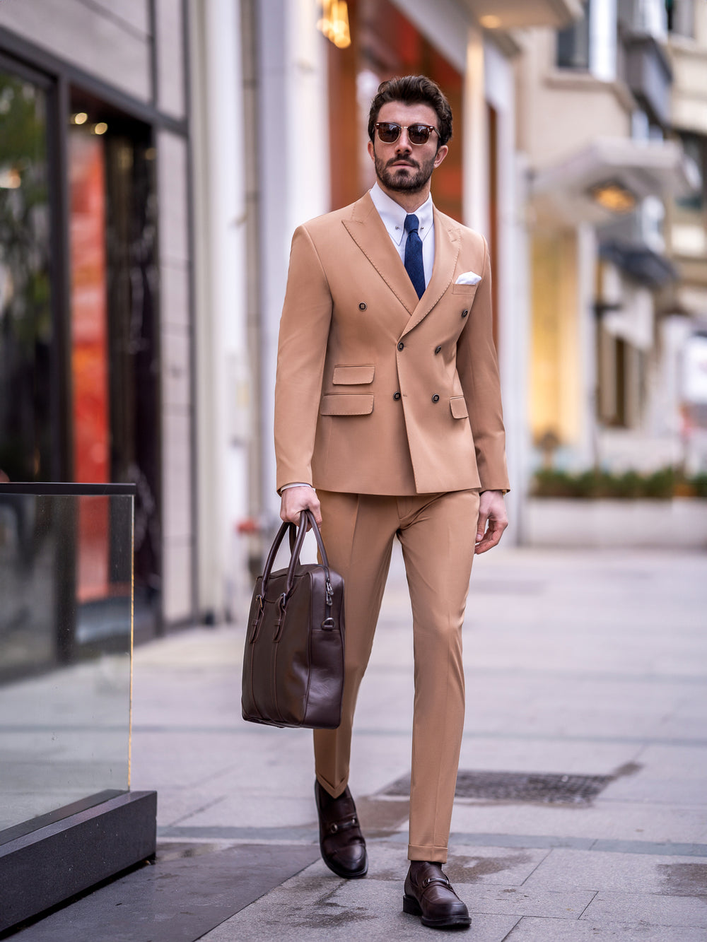 Camel Double Breasted Suit 2-Piece