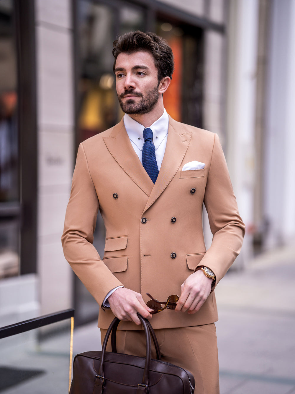Camel Double Breasted Suit 2-Piece | VIOSSI