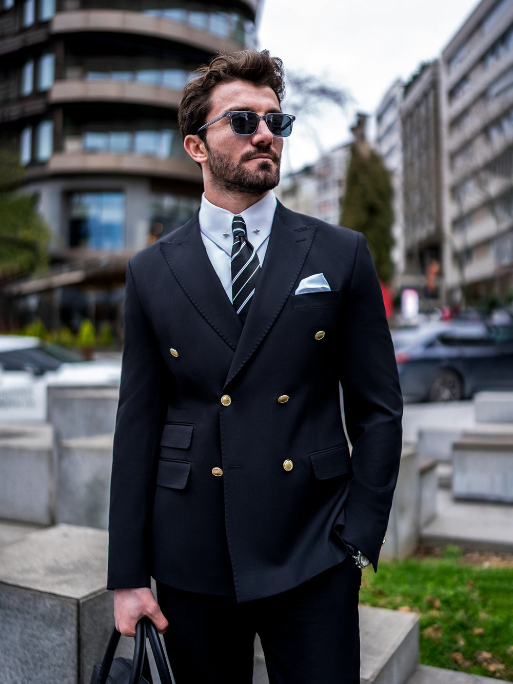 Black Double Breasted Suit 2-Piece