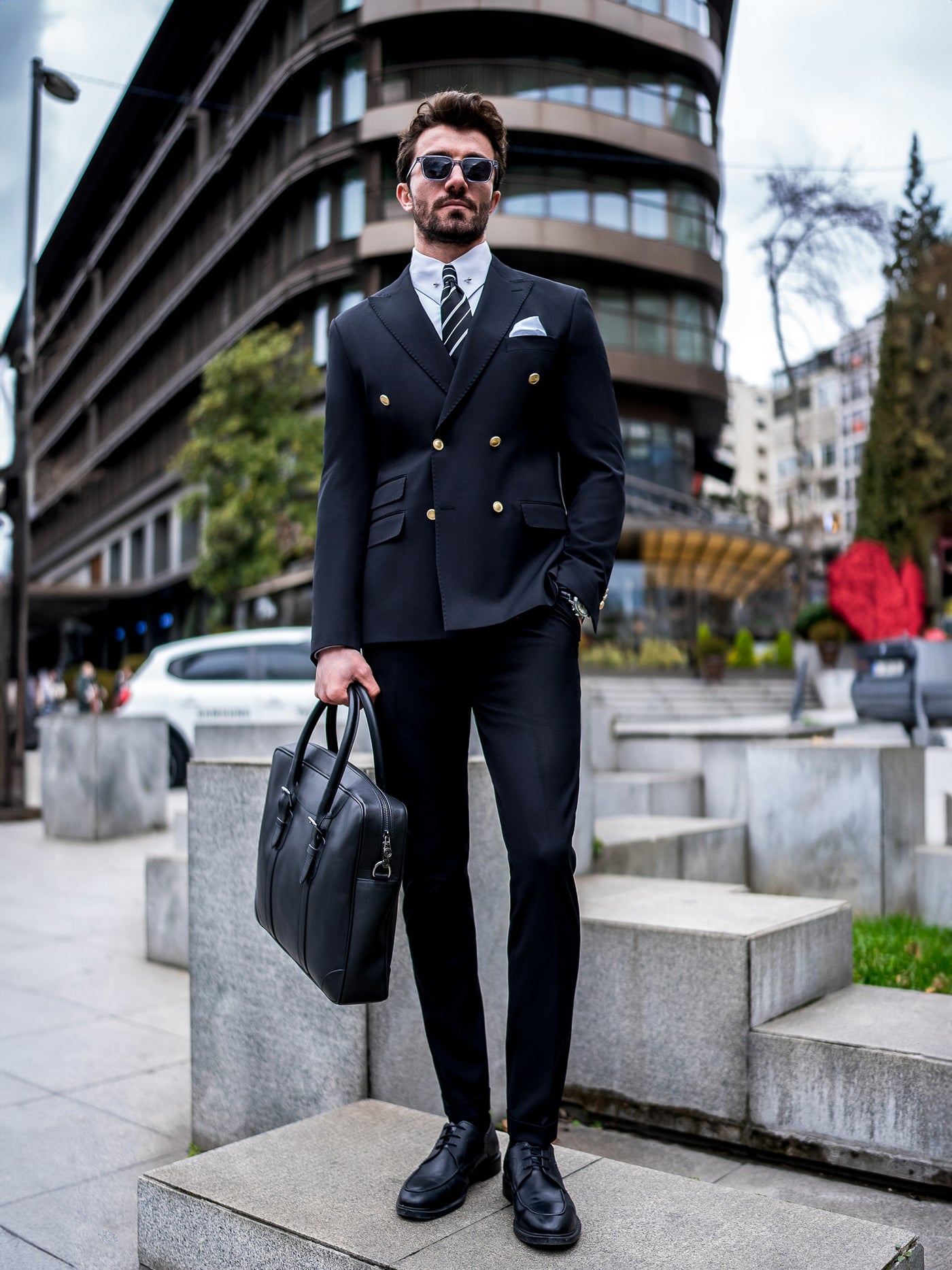 Black Double Breasted Suit 2-Piece
