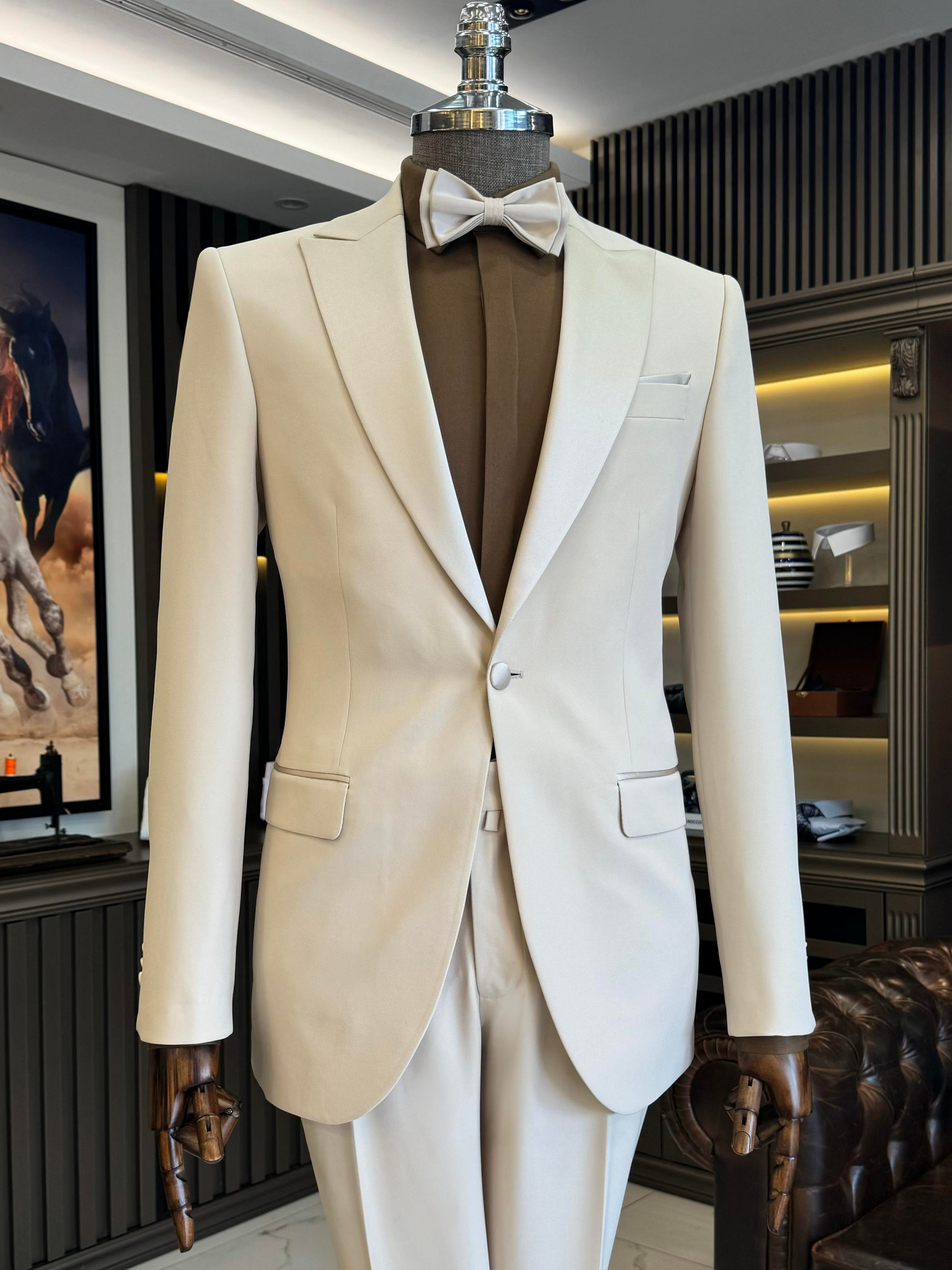 Beige 3 Piece Suit Tuxedo Slim Fit | VIOSSI