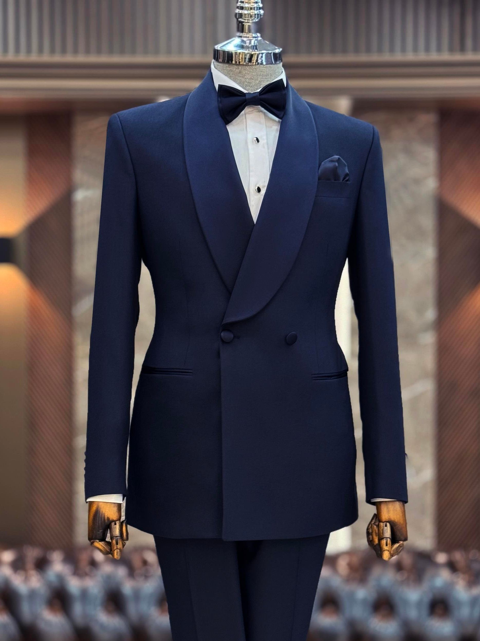 Navy Double Breasted Suit Formal Tuxedo | VIOSSI