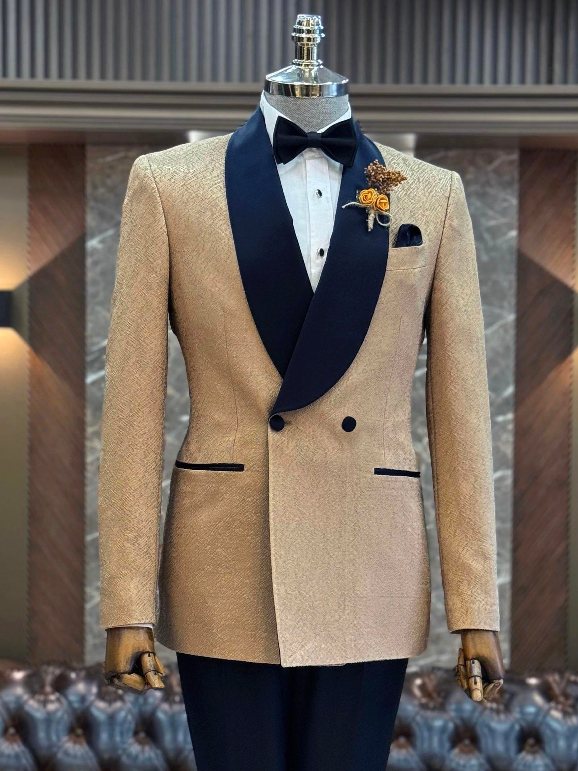 Camel Tuxedo Double Breasted Men's Set | VIOSSI
