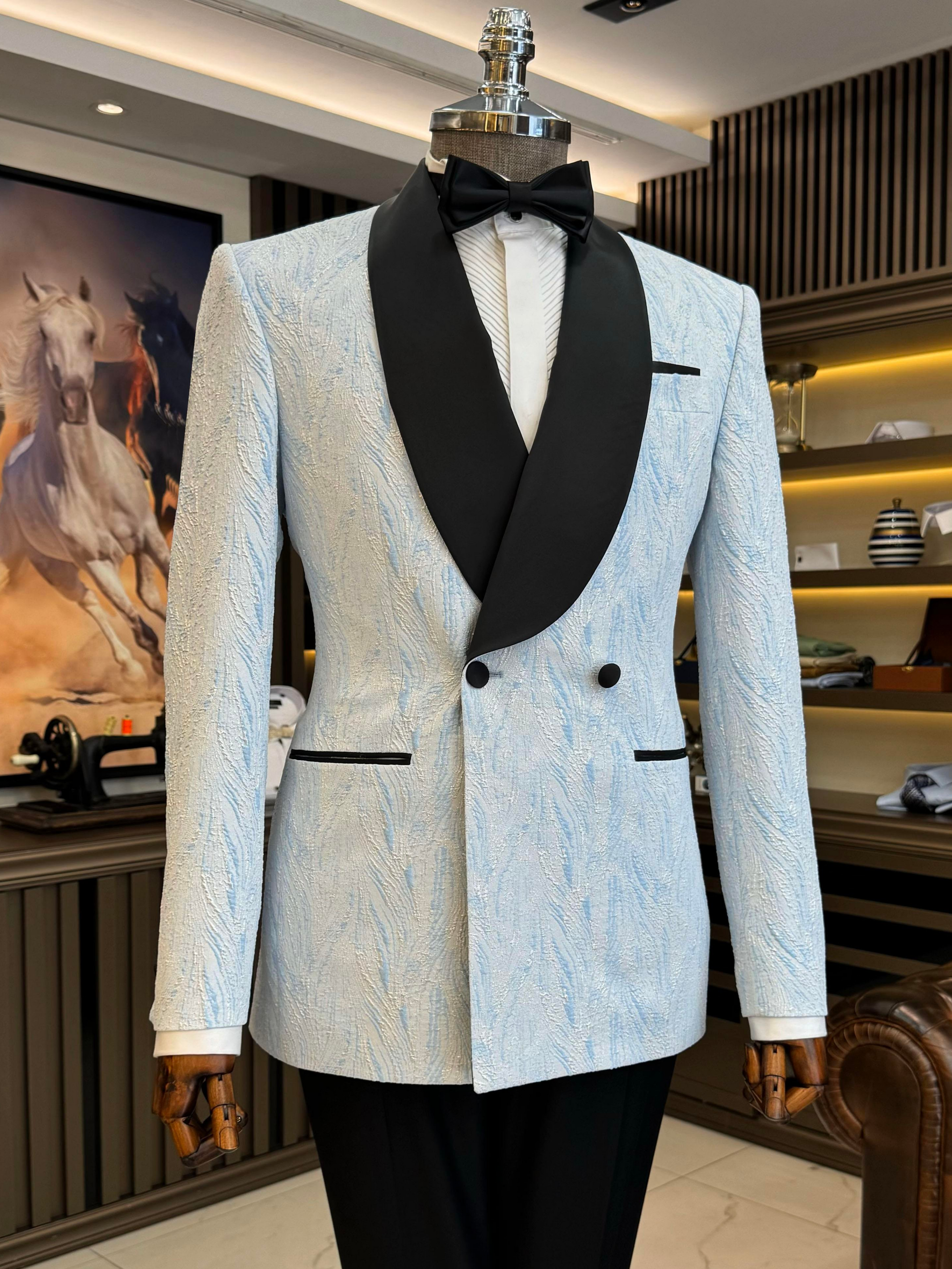 Sky Blue Double Breasted Tuxedo Suit Men | VIOSSI