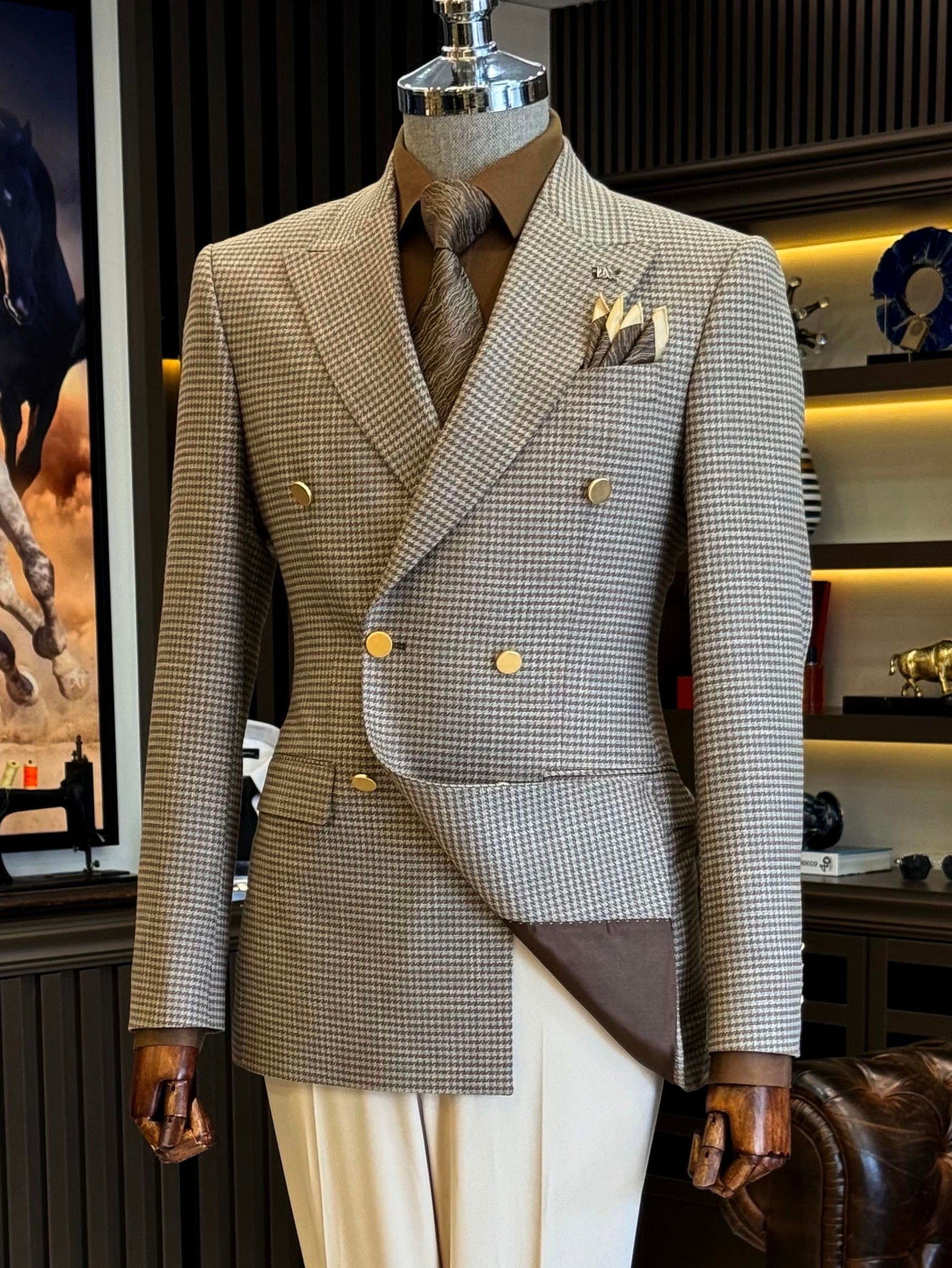 Men Double Breasted Blazer Brown Tuxedo Style | VIOSSI