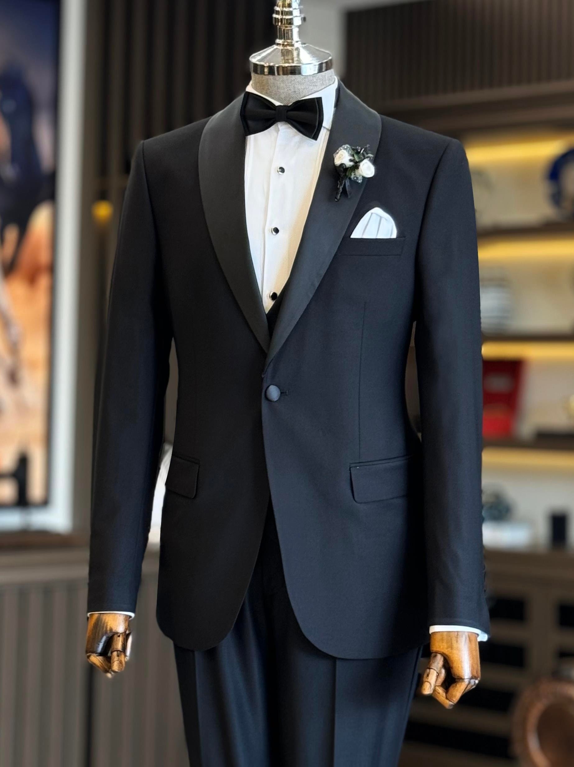 Tuxedo Double Breasted Black Slim Suit | VIOSSI