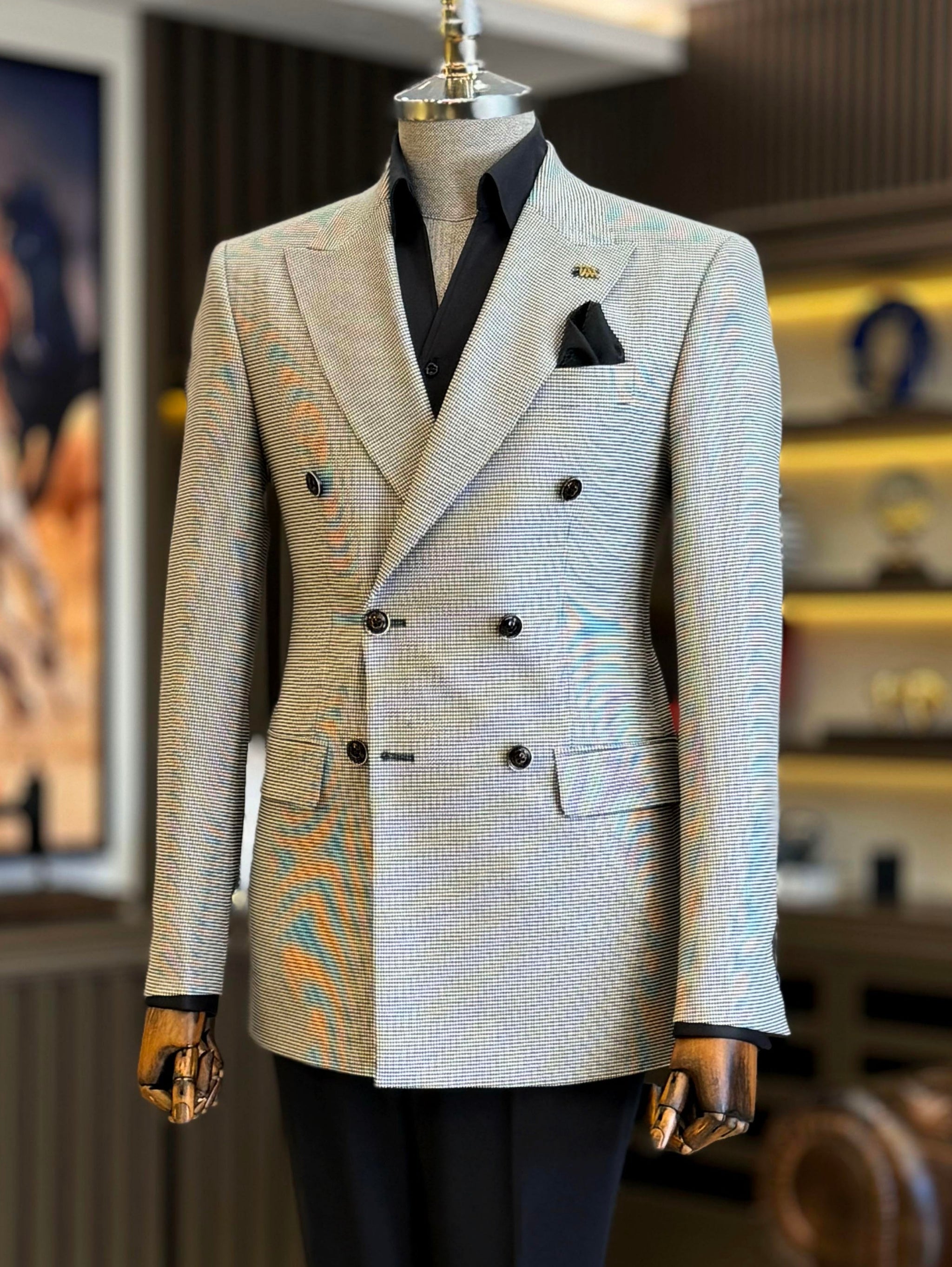 Charcoal Grey Men Double Breasted Blazer | VIOSSI