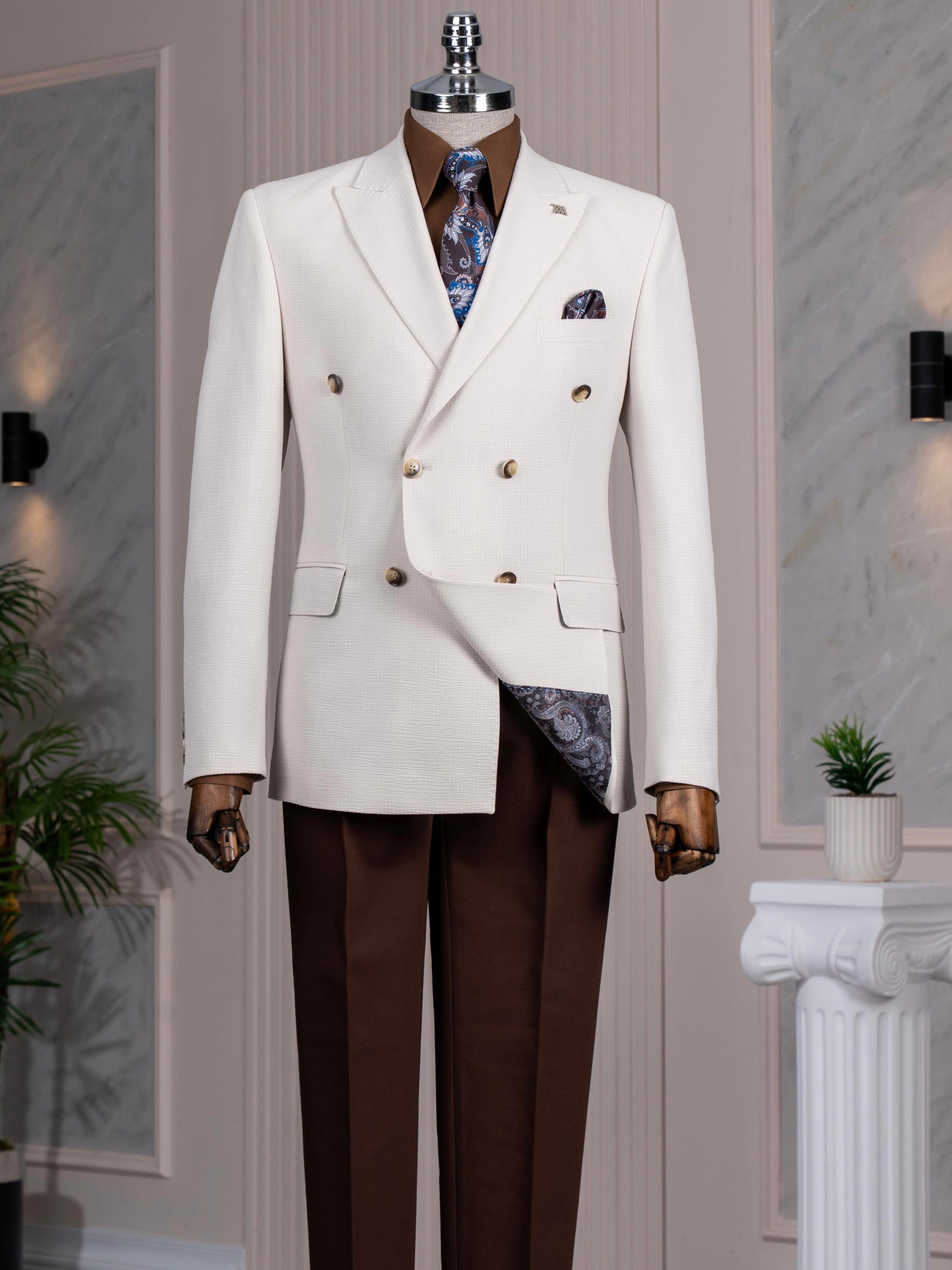Double Breasted Blazer Beige Men's | VIOSSI