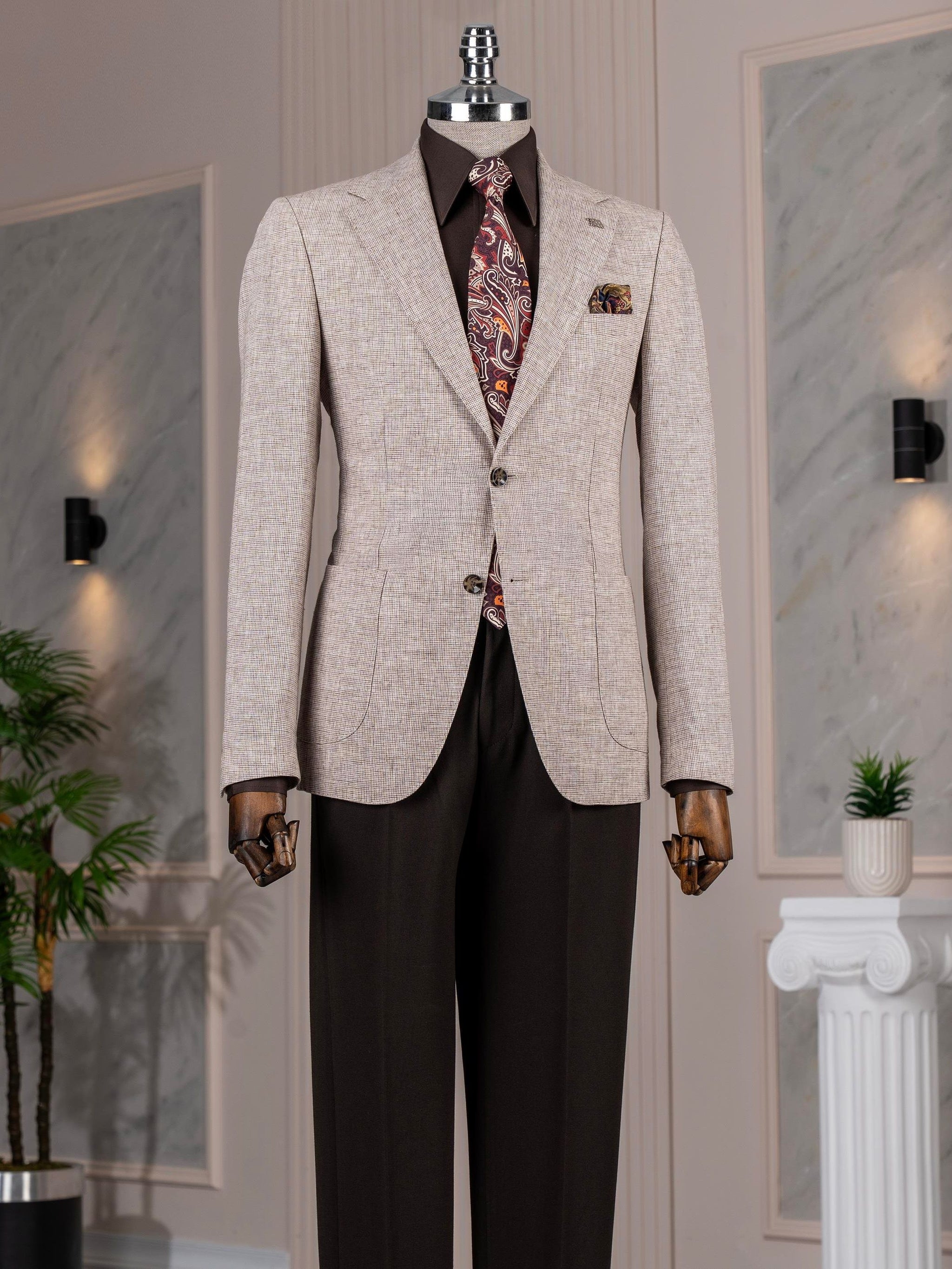 Brown Men Double Breasted Blazer Look | VIOSSI