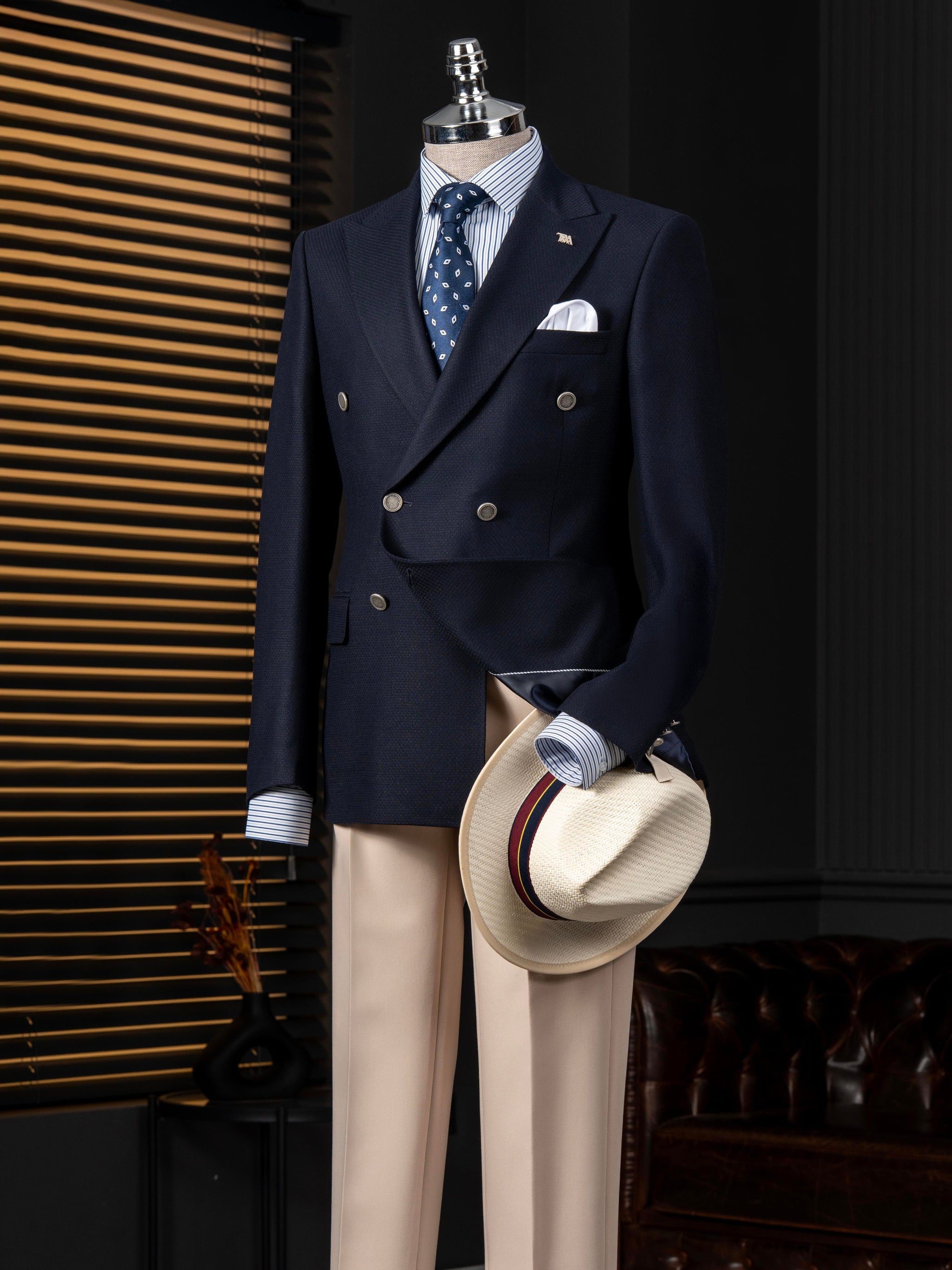 Men Double Breasted Blazer Navy Blue Suit | VIOSSI