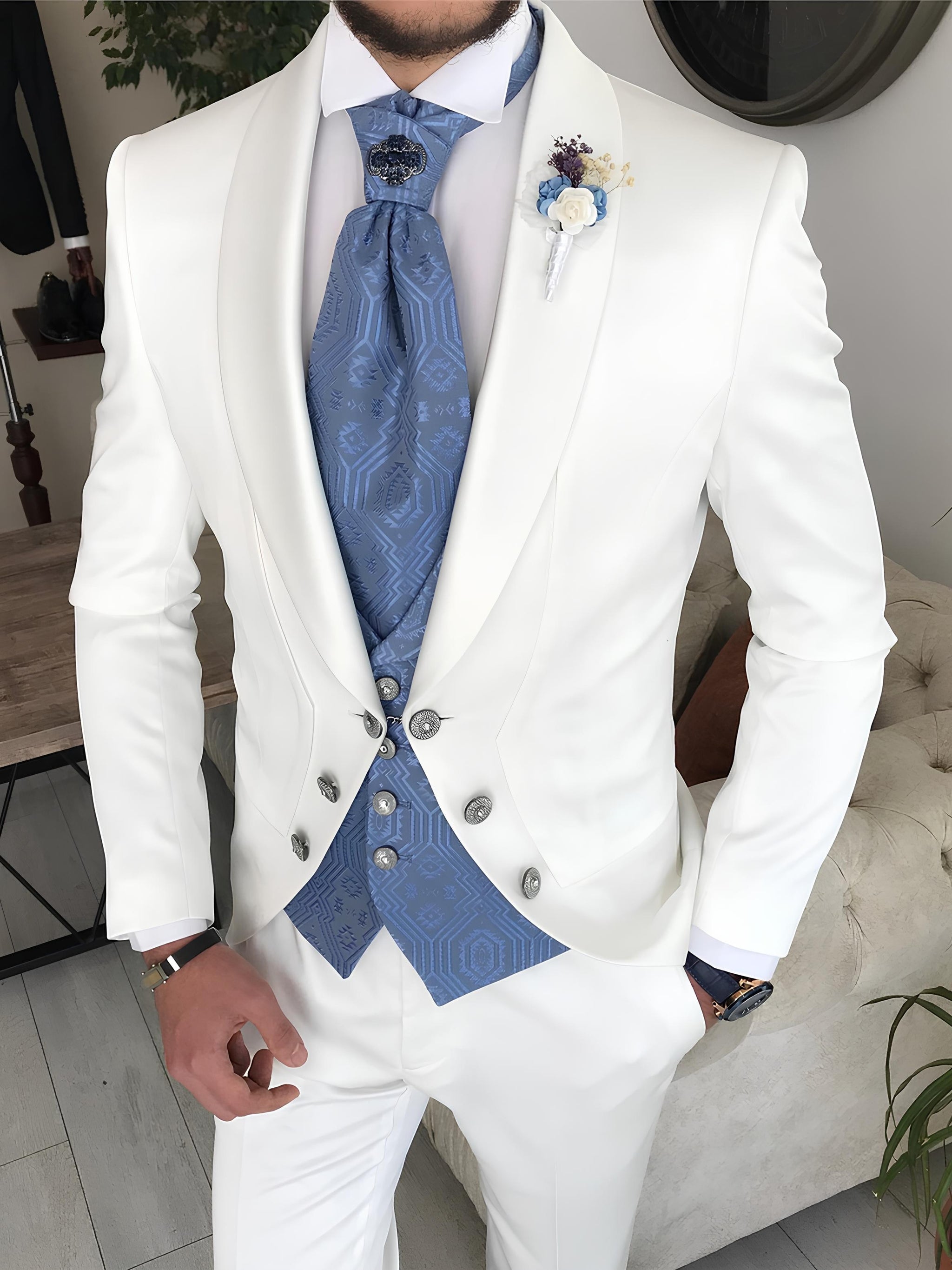 White Slim Fit Tuxedo Double Breasted 3 Piece | VIOSSI
