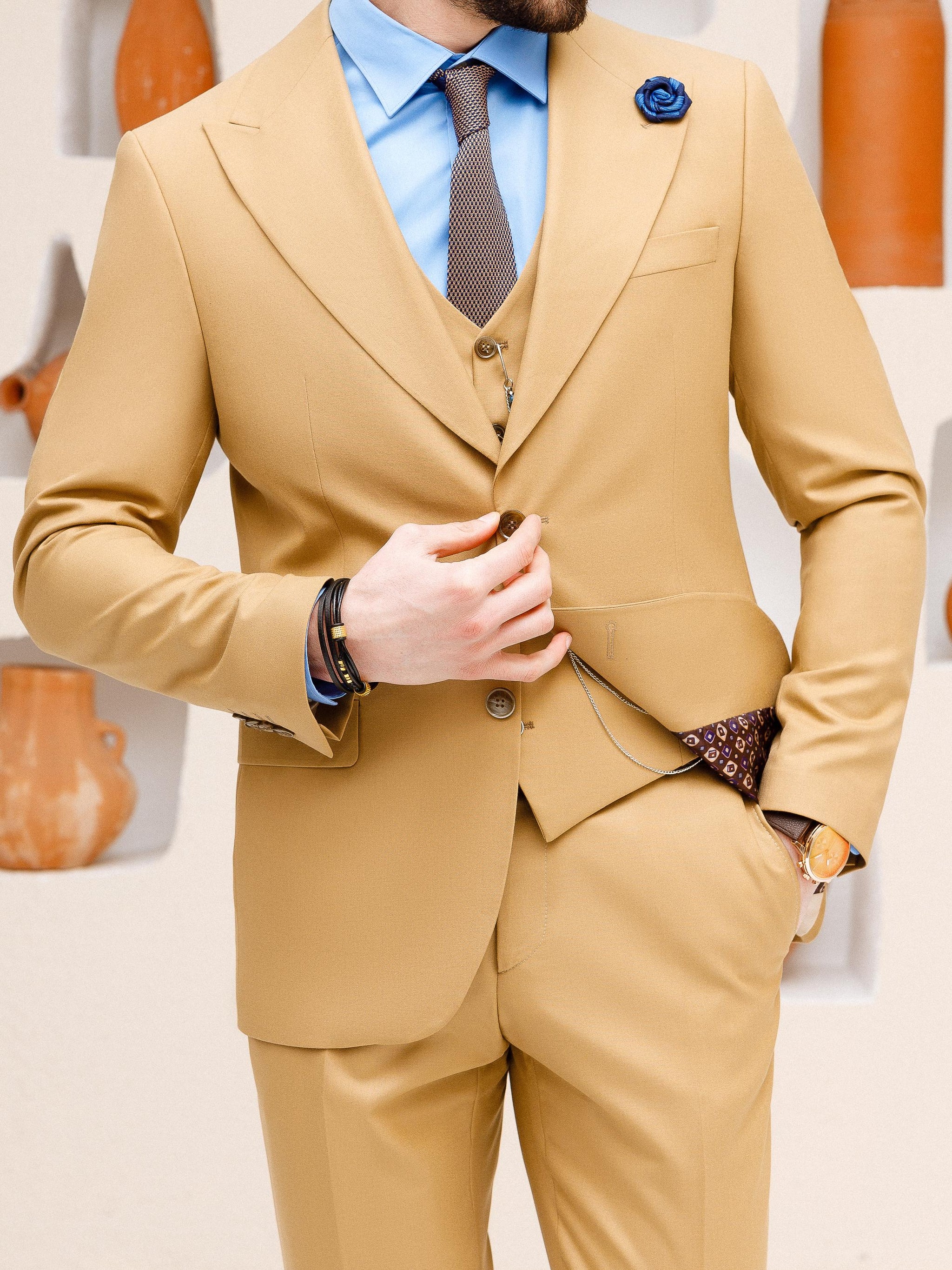 Camel Suits Slim Fit 3 Piece Italian Style | VIOSSI