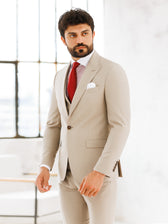 Beige Slim-Fit Suit 3-Piece