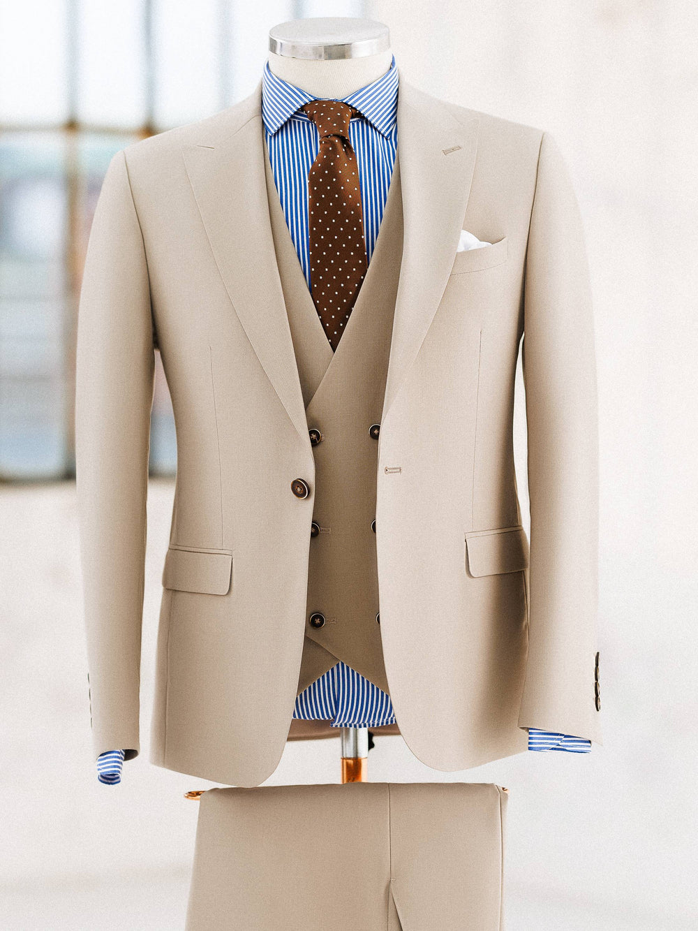 Beige Slim-Fit Suit 3-Piece
