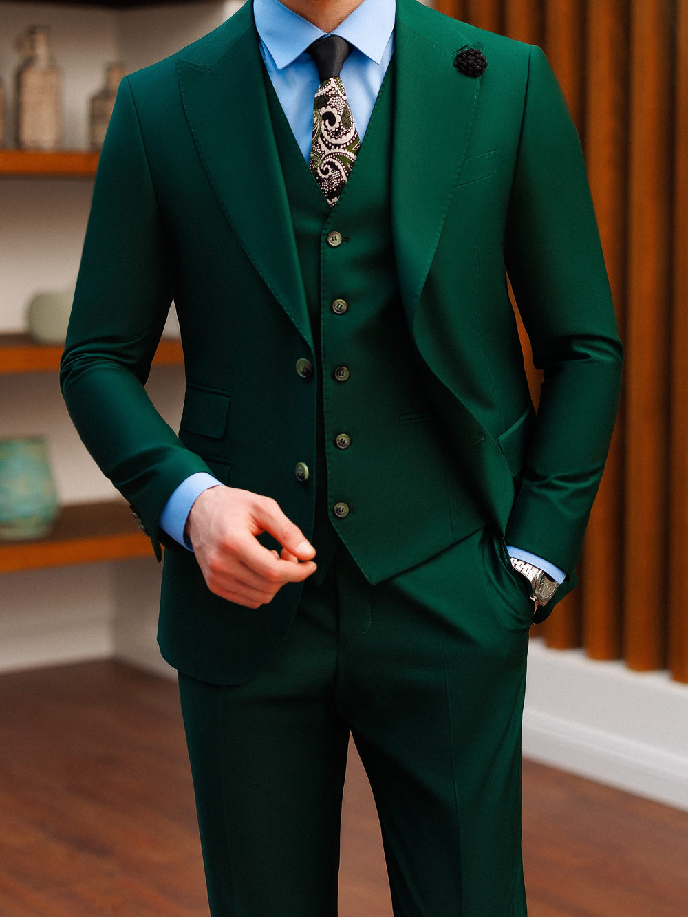 Green Suit Fast Shipping 3-Piece Slim-Fit | VIOSSI