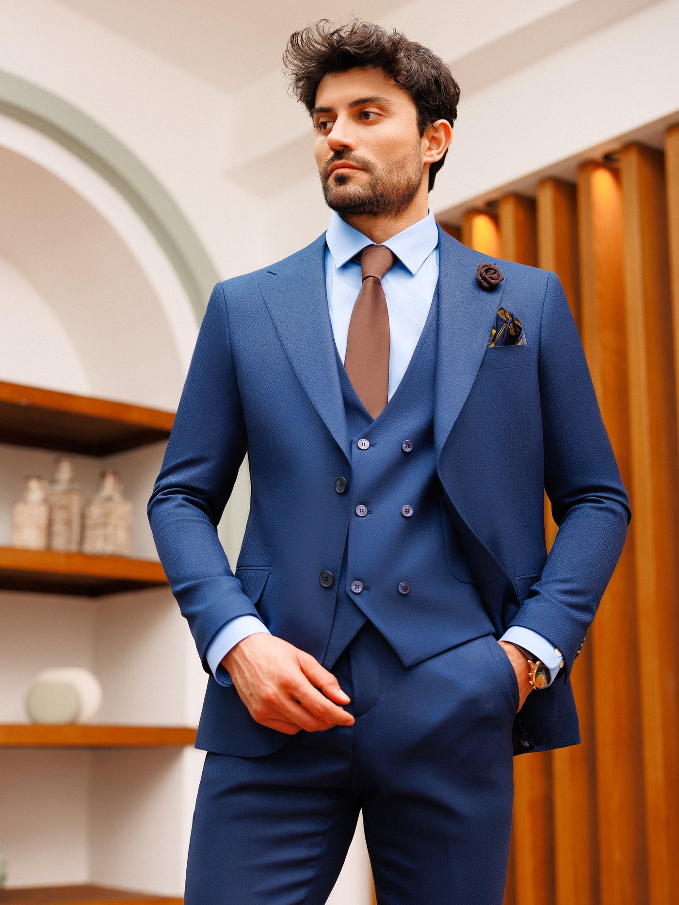 Blue Slim-Fit Suit 3-Piece | VIOSSI